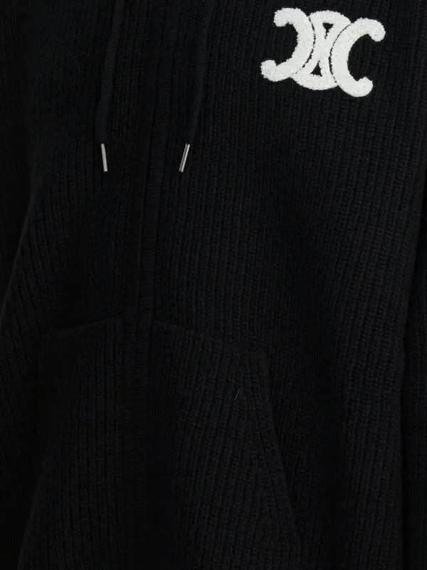 Celine Ribbed Wool Hooded Cardigan