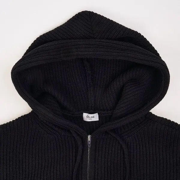 Celine Ribbed Wool Hooded Cardigan