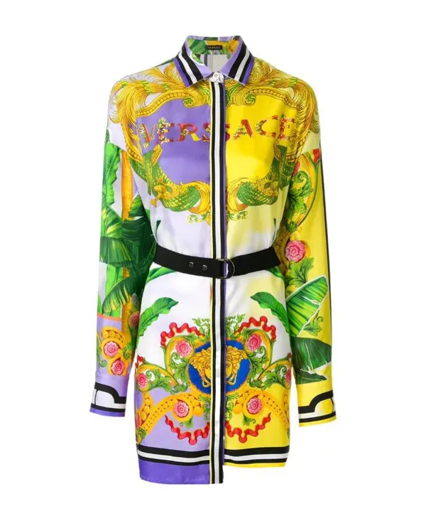 Versace Printed Belted Straight Dress - Multicolor