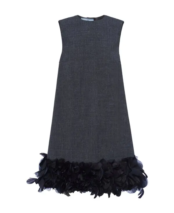 Prada Embroidered Wool Mini-dress - Gray