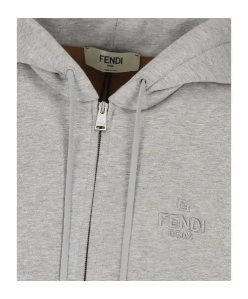 Fendi Logo Embroidered Zip-up Drawstring Hoodie