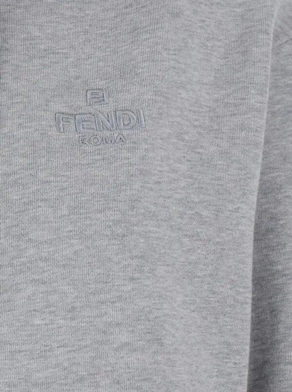 Fendi Logo Embroidered Zip-up Drawstring Hoodie - Grey