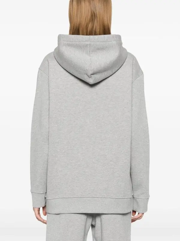 Fendi Logo Embroidered Zip-up Drawstring Hoodie - Grey
