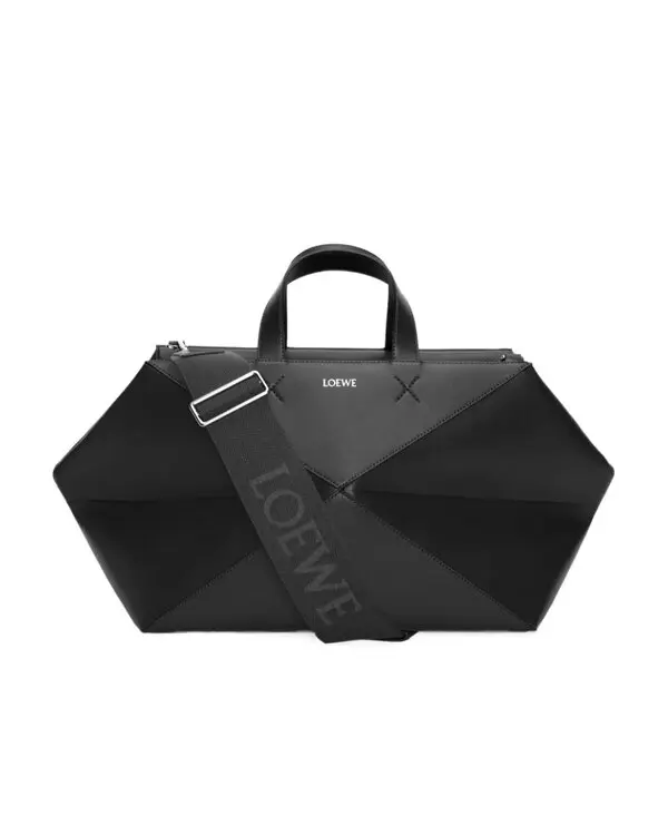 Loewe Puzzle Fold Duffle In Shiny Calfskin - Black