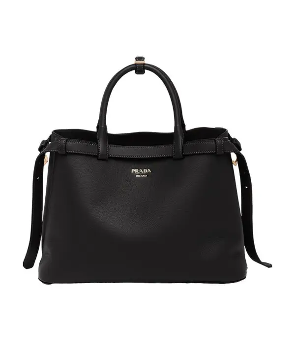 Prada Medium Buckled Leather Handbag With Double Belt