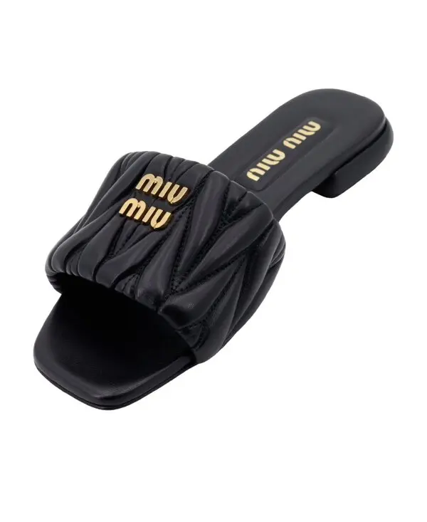 Miu Miu Logo Plaque Matelassé Sandals