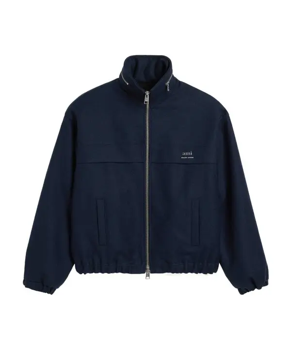 Ami Elasticated Waist Zipped Windbreaker - Navy Blue