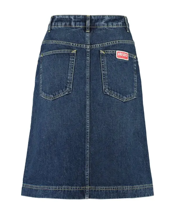 Kenzo Logo Patch Midi Denim Skirt