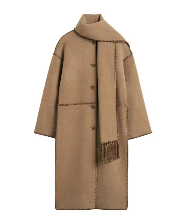 TOTEME Fringe Detailed Long Sleeved Scarf Coat - Camel