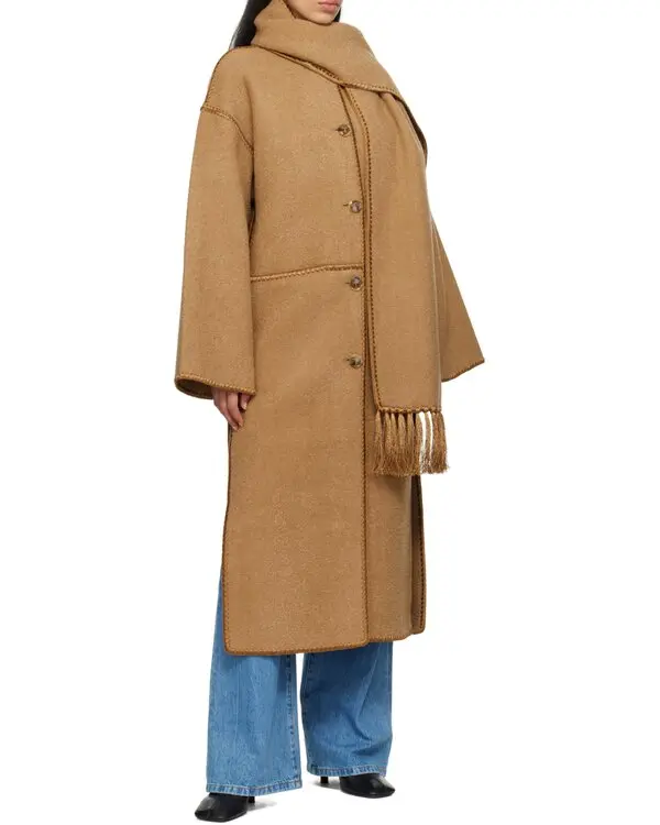 TOTEME Fringe Detailed Long Sleeved Scarf Coat - Camel