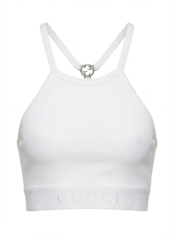 Gucci Interlocking G Ribbed Cropped Top - White