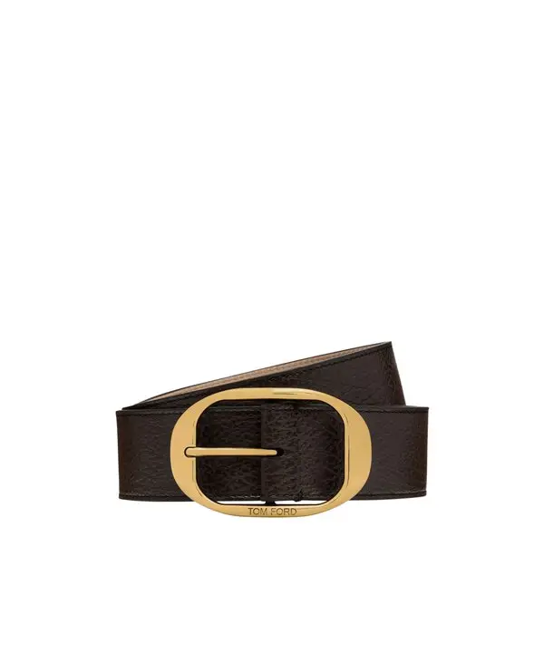 TOM FORD Oval Buckle Textured Leather Belt - Black