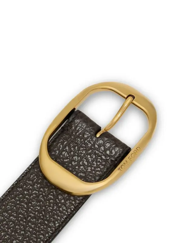 TOM FORD Oval Buckle Textured Leather Belt