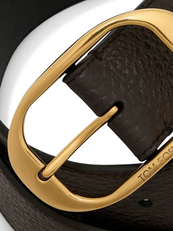 TOM FORD Oval Buckle Textured Leather Belt