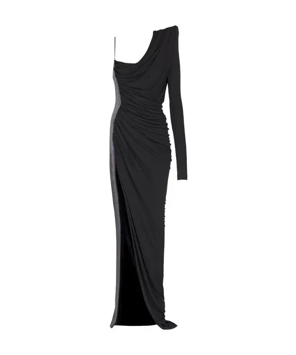 Balmain Draped Asymmetrical Two-material Gown
