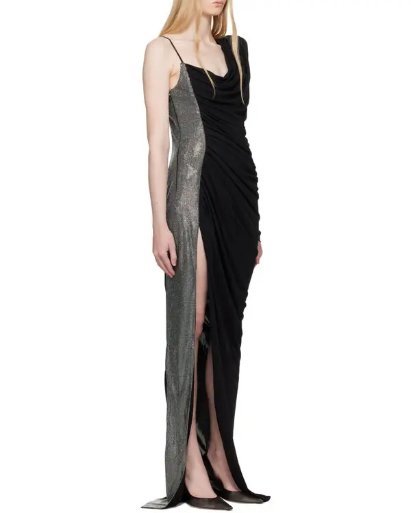 Balmain Draped Asymmetrical Two-material Gown