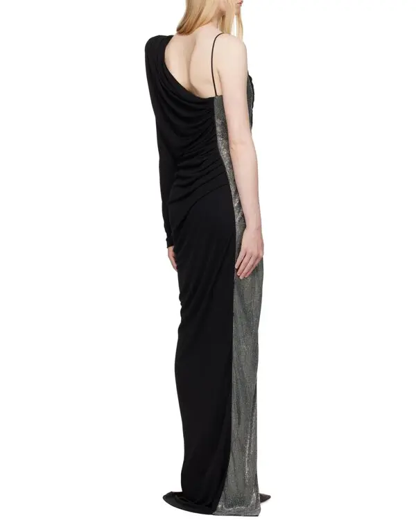 Balmain Draped Asymmetrical Two-material Gown
