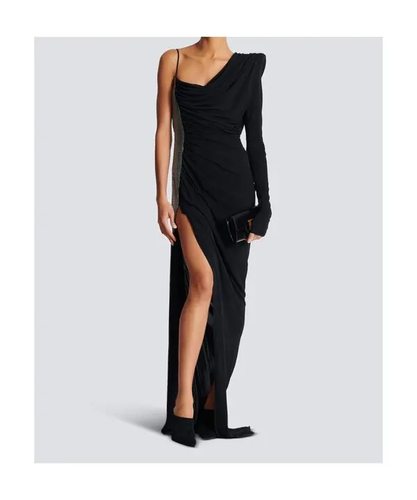 Balmain Draped Asymmetrical Two-material Gown