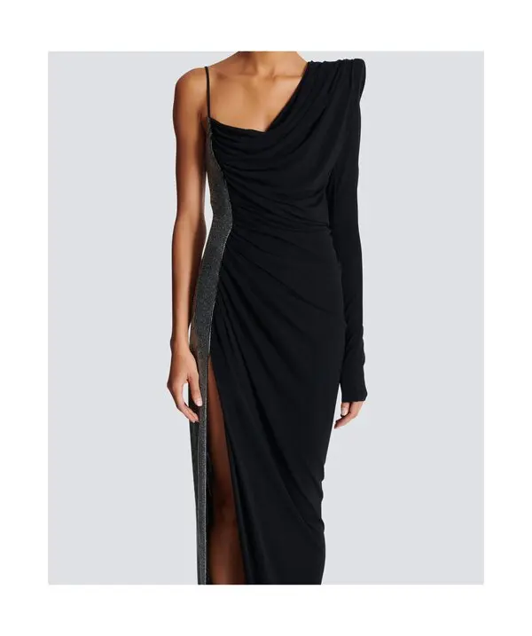 Balmain Draped Asymmetrical Two-material Gown
