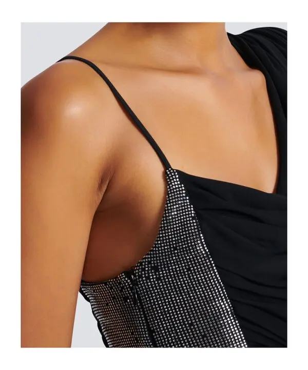 Balmain Draped Asymmetrical Two-material Gown