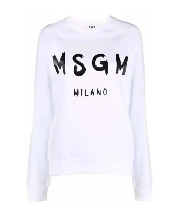MSGM Logo Print Crewneck Sweatshirt - White