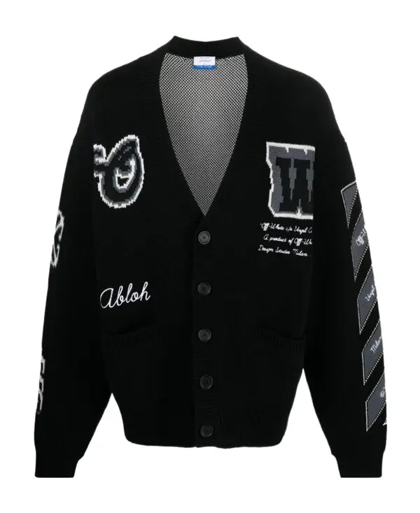 Off-White Logo Embroidered Knit Cardigan