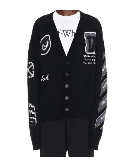 Off-White Logo Embroidered Knit Cardigan