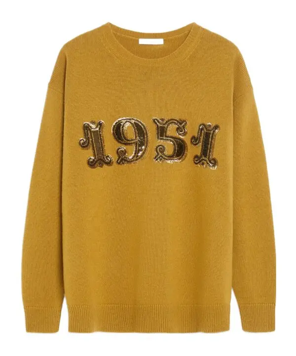 Max Mara Plata Logo Embellished Crewneck Jumper - Light Golden Brown