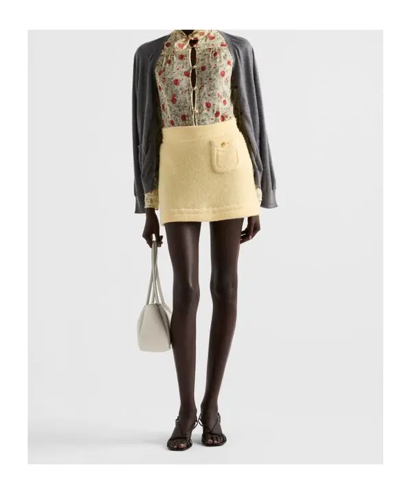 Prada Knitted Mini Skirt With Front Pocket - Cream