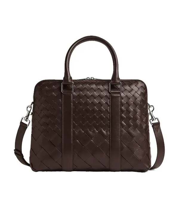 Bottega Veneta Small Intreciato Leather Briefcase - Caramel