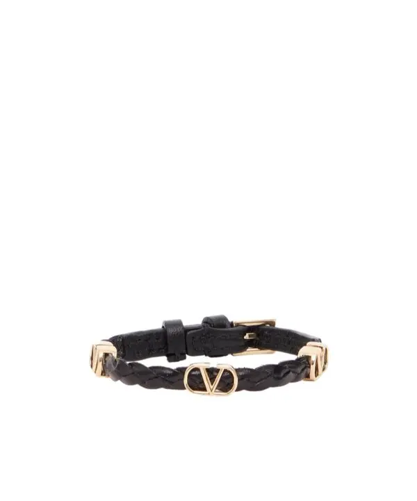 Valentino Garavani Vlogo Signature Braided Leather Bracelet - Black