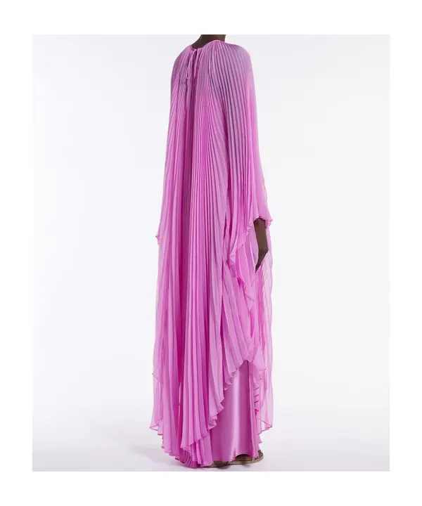 Max Mara Pleated Chiffon Maxi Dress With Floral Brooch