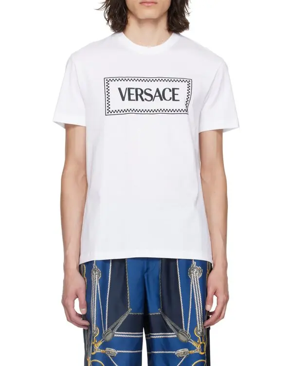Versace Logo Printed Crewneck T-shirt - White
