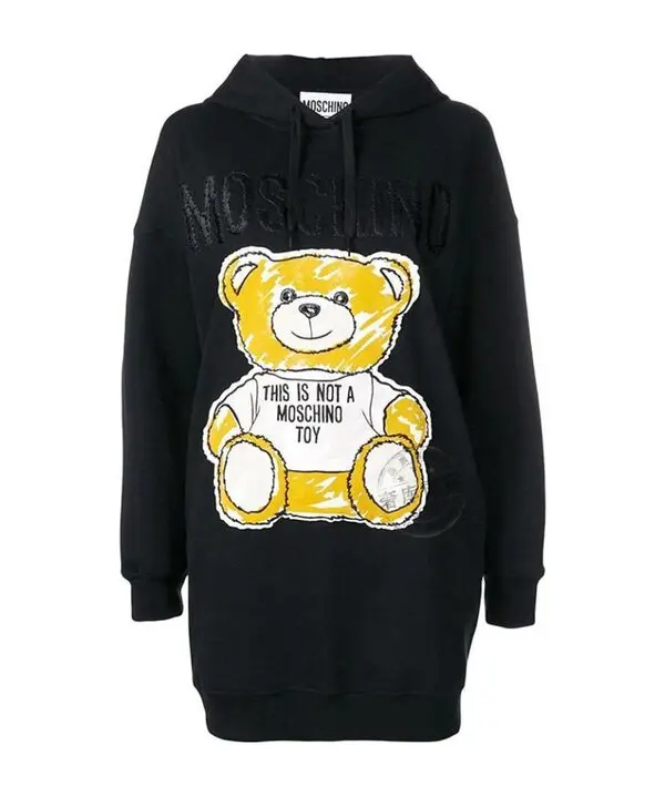 Moschino Teddy Bear Print Hooded Long Sweater Dress
