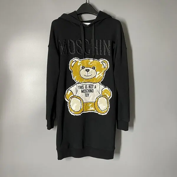 Moschino Teddy Bear Print Hooded Long Sweater Dress