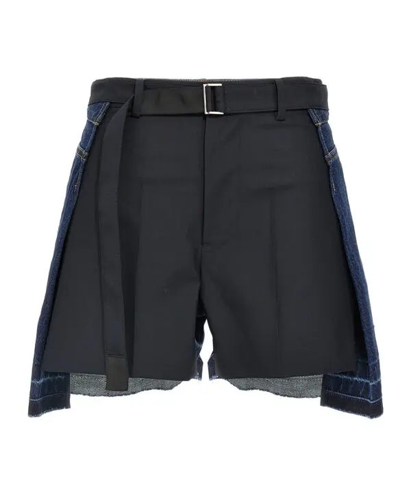 Sacai Belted Waist Wide Leg Shorts - Blue