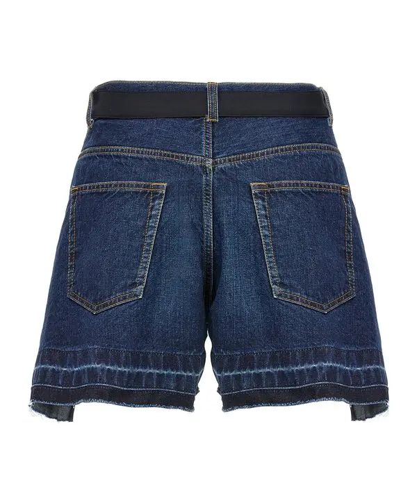 Sacai Belted Waist Wide Leg Shorts - Blue