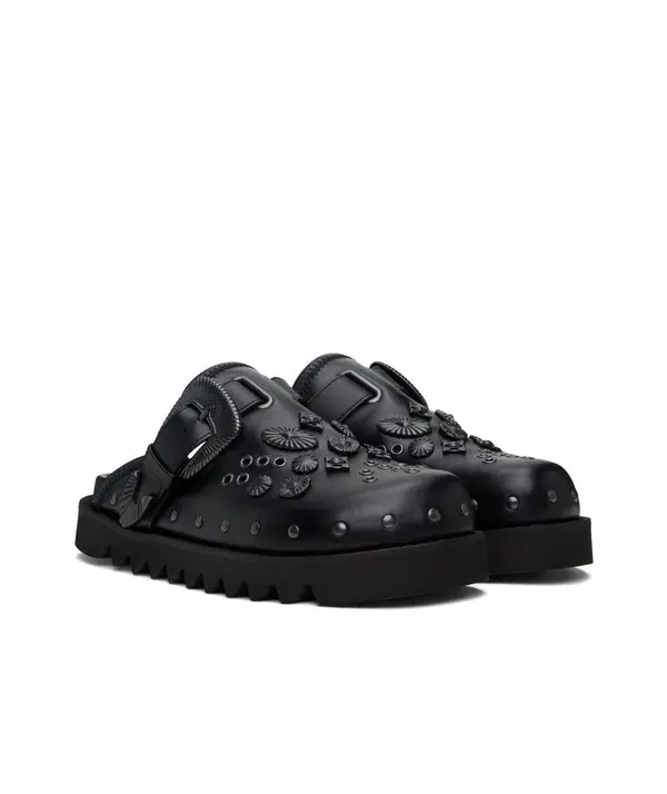 TOGA VIRILIS Round Toe Flat Mules With Rivet Detailing - Black