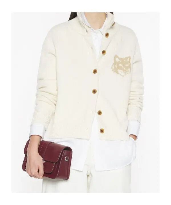 Maison Kitsuné Fox Head Intarsia High-neck Cardigan - Beige/tan