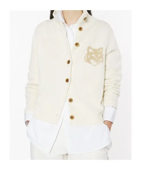 Maison Kitsuné Fox Head Intarsia High-neck Cardigan - Beige/tan