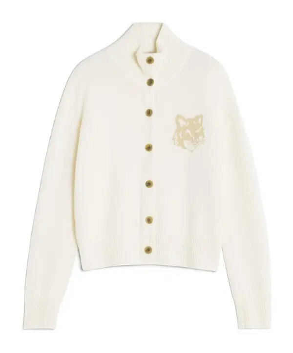 Maison Kitsuné Fox Head Intarsia High-neck Cardigan - Beige/tan