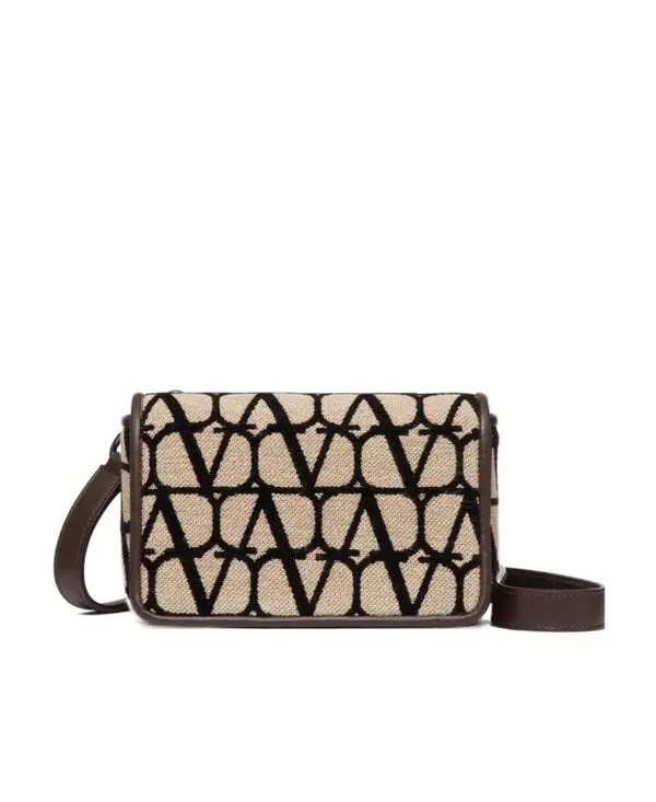Valentino Garavani Toile Iconographe Foldover Top Messenger Bag - Black/beige