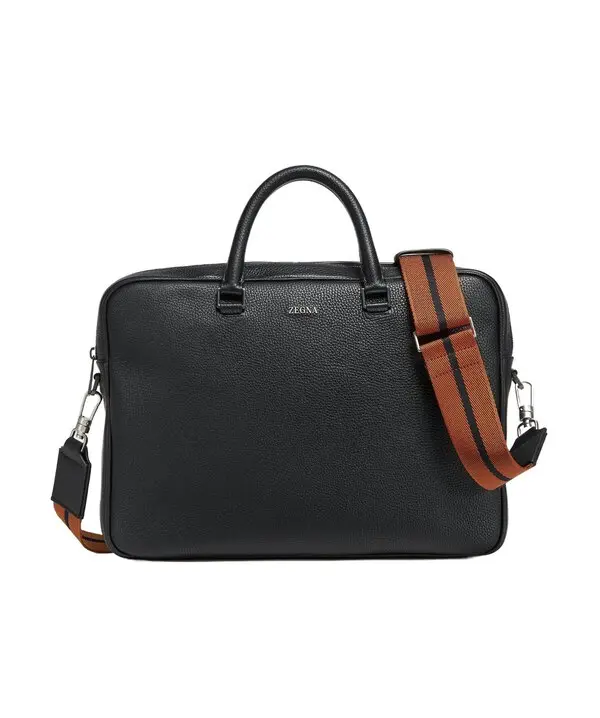 Zegna Edgy Logo-lettering Leather Briefcase - Black