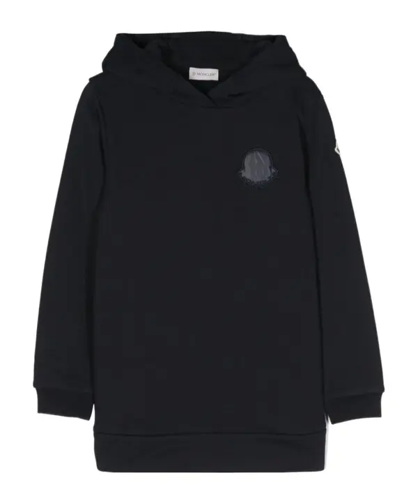 Moncler Long-sleeved Hooded Dress With Logo Collage - Midnight Blue