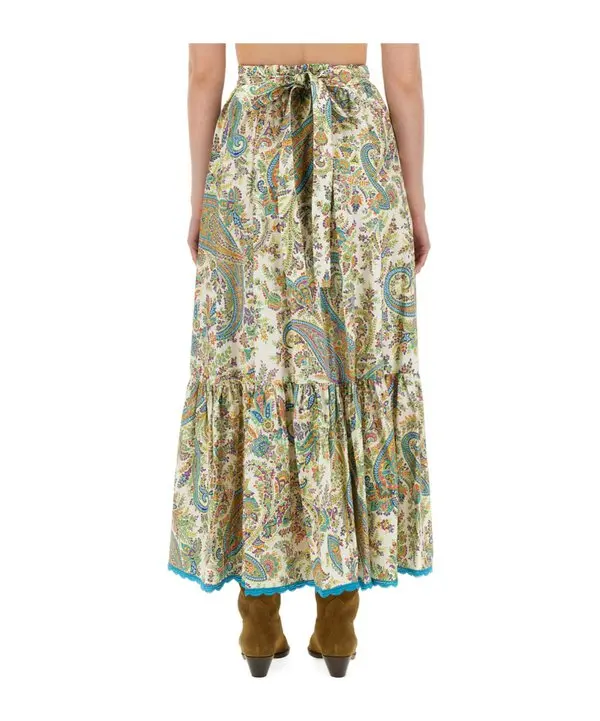 Etro Paisley Printed Belted Tiered Maxi Skirt