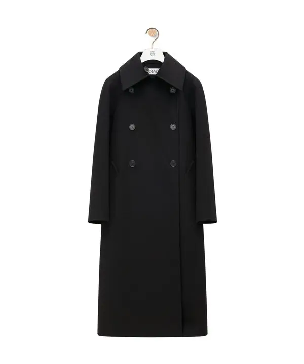 Loewe Double-breasted Coat In Wool And Cashmere - Black