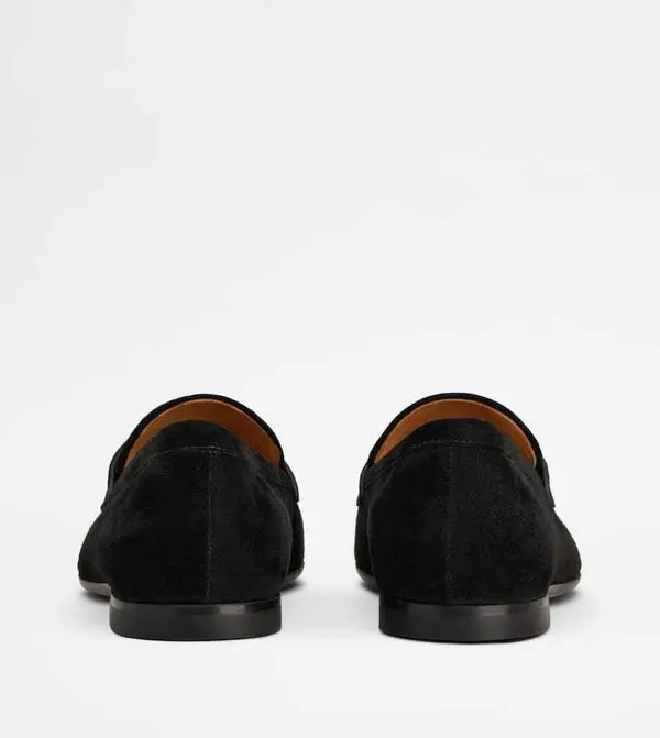 TOD'S Logo Plaque Suede Loafers - Black