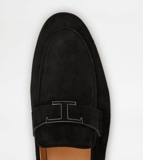 TOD'S Logo Plaque Suede Loafers - Black