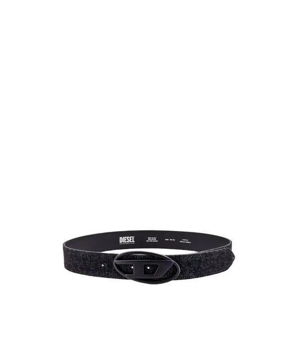 DIESEL® Logo Buckle Embellished Denim Belt - Black