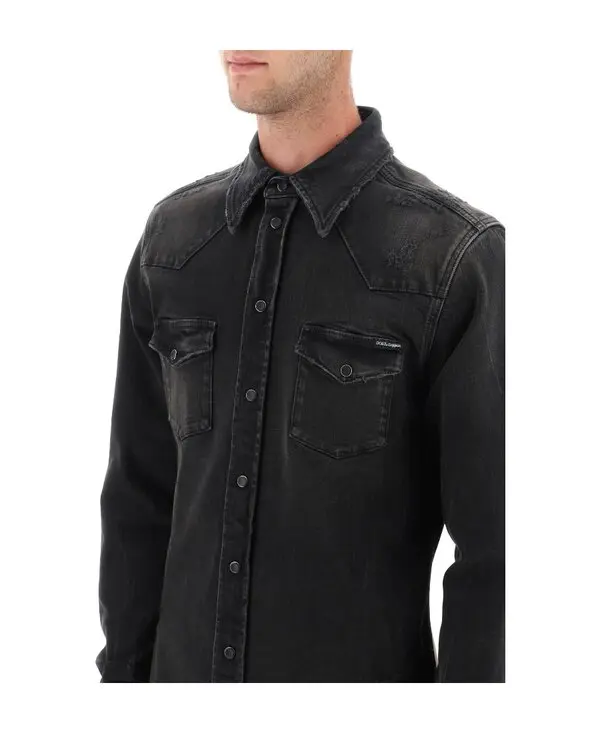 Dolce & Gabbana Dolce Gabbana Distressed Denim Buttoned Shirt
